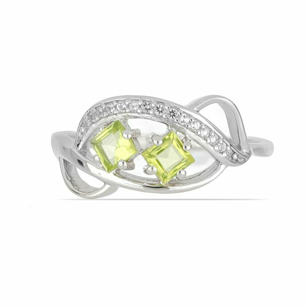 Кольцо тонкое, серебро, 925 проба, родирование, хризолит, топаз