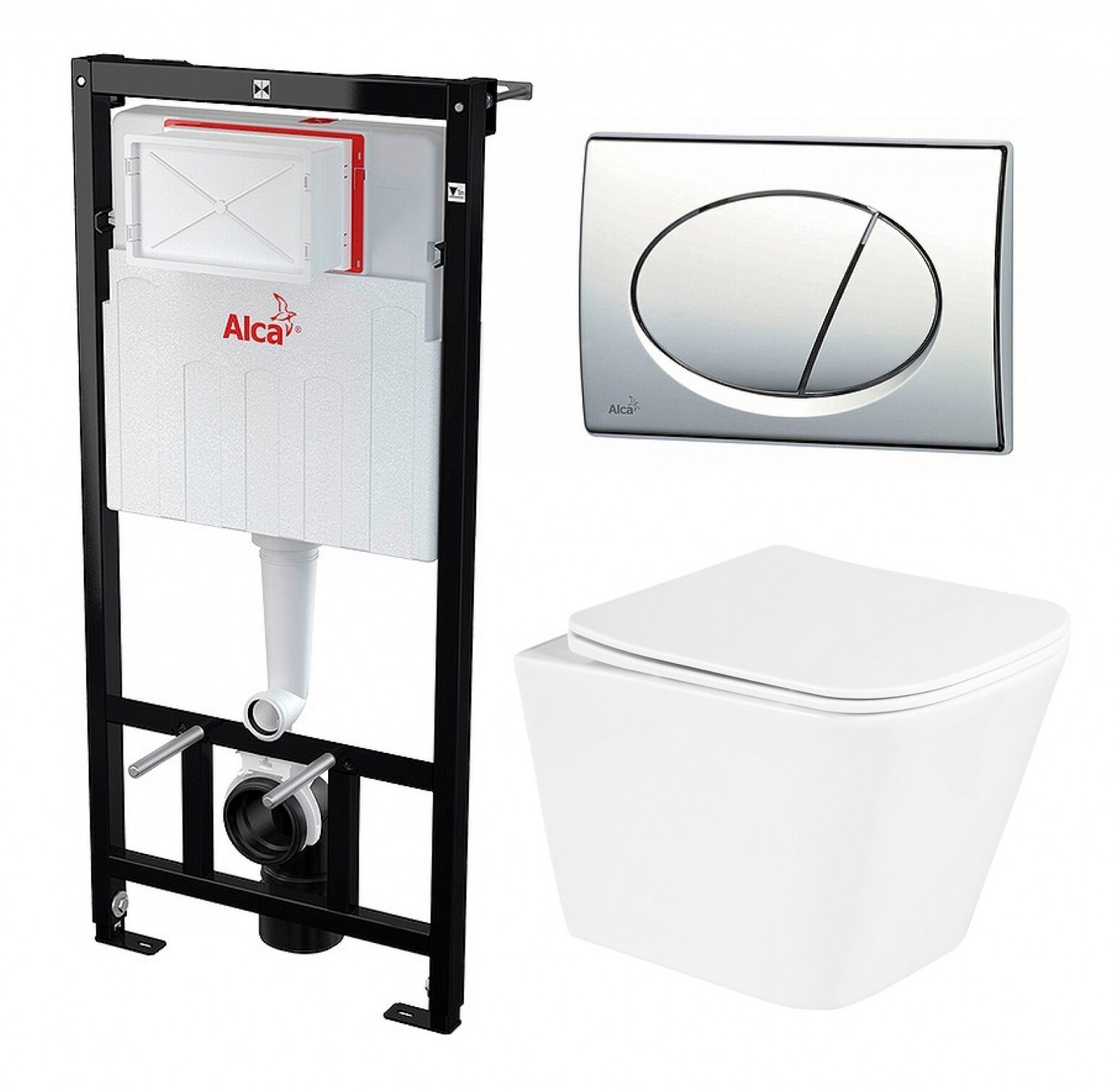 Комплект 3 в 1 инсталляция AlcaPlast AM101/1120-3:1 RU M71-0001 + Унитаз подвесной BelBagno Due BB3103CHR/SC + кнопка хром