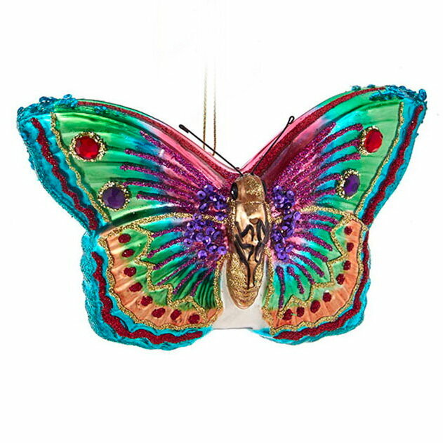 Стеклянная елочная игрушка Бабочка Papilio Pink 13 см, подвеска, Kurts Adler, TD1747-2