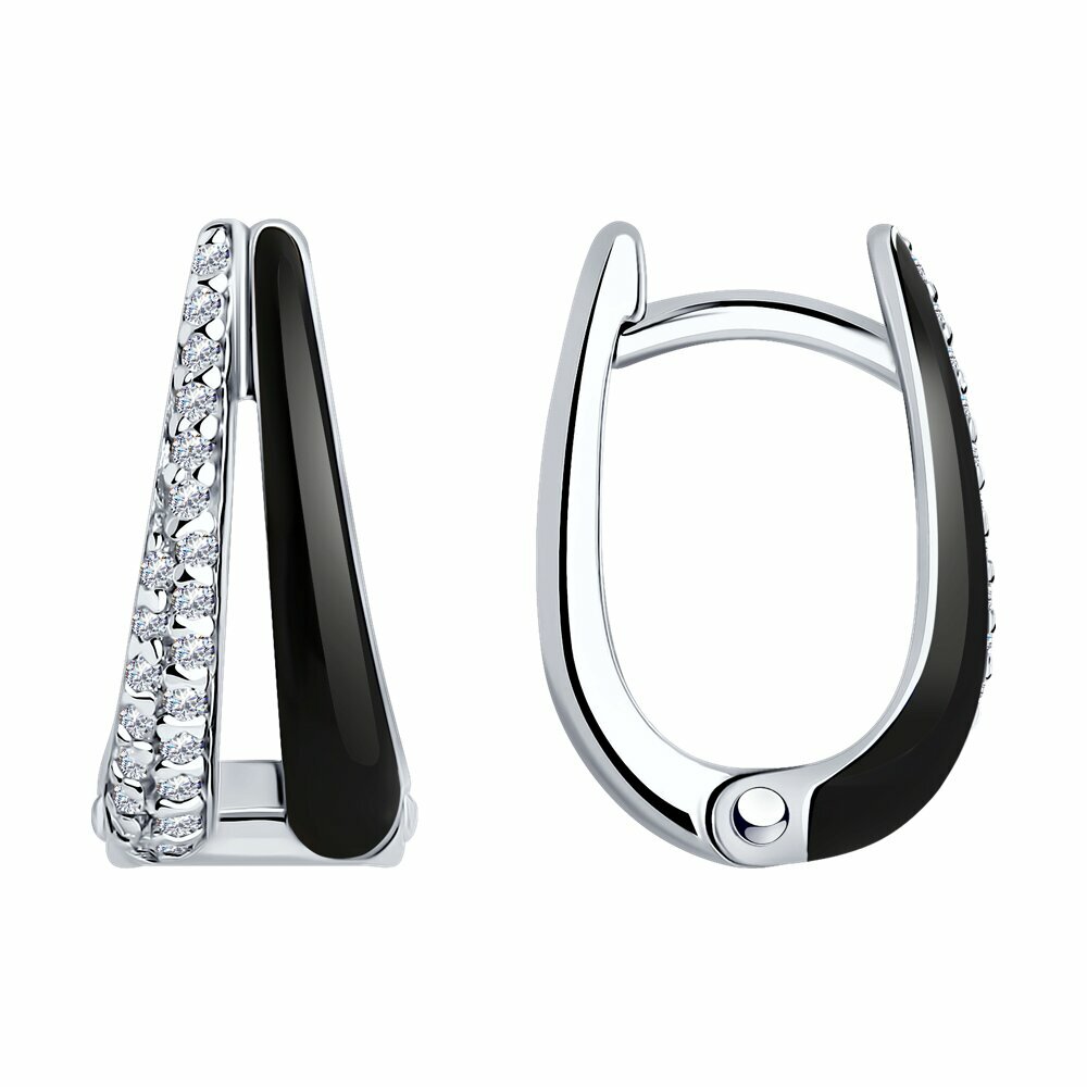 Серьги Diamant, серебро, 925 проба, родирование, эмаль, фианит