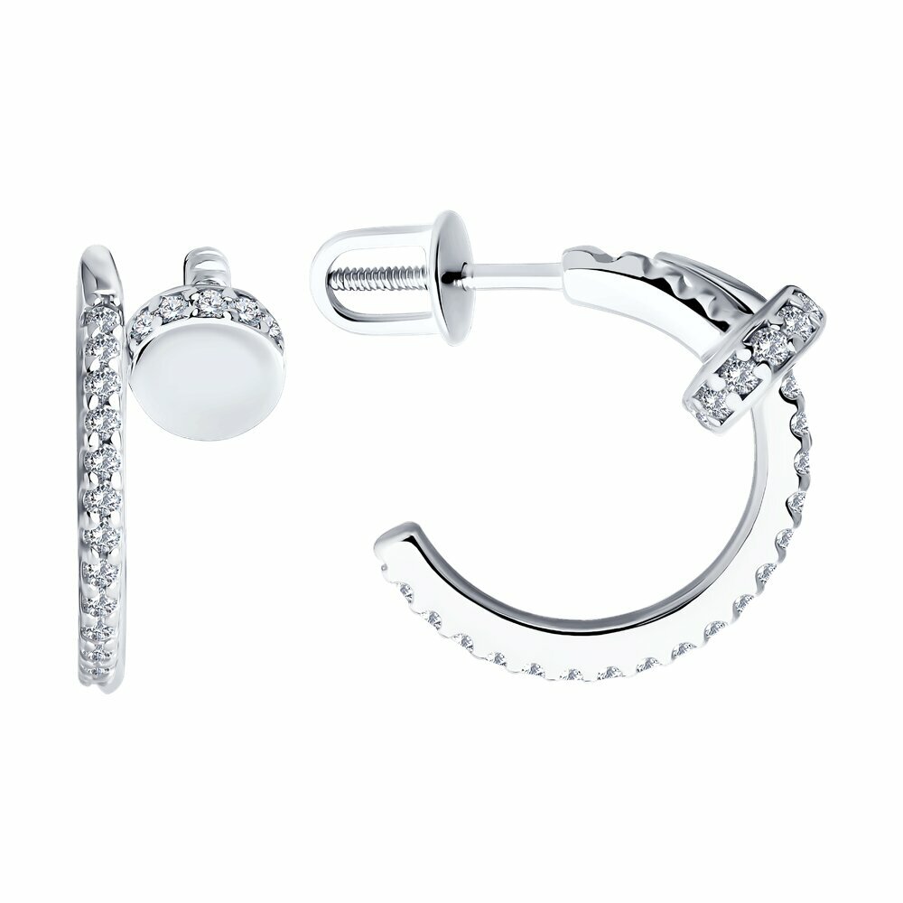 Серьги пусеты, серебро, 925 проба, родирование, фианит