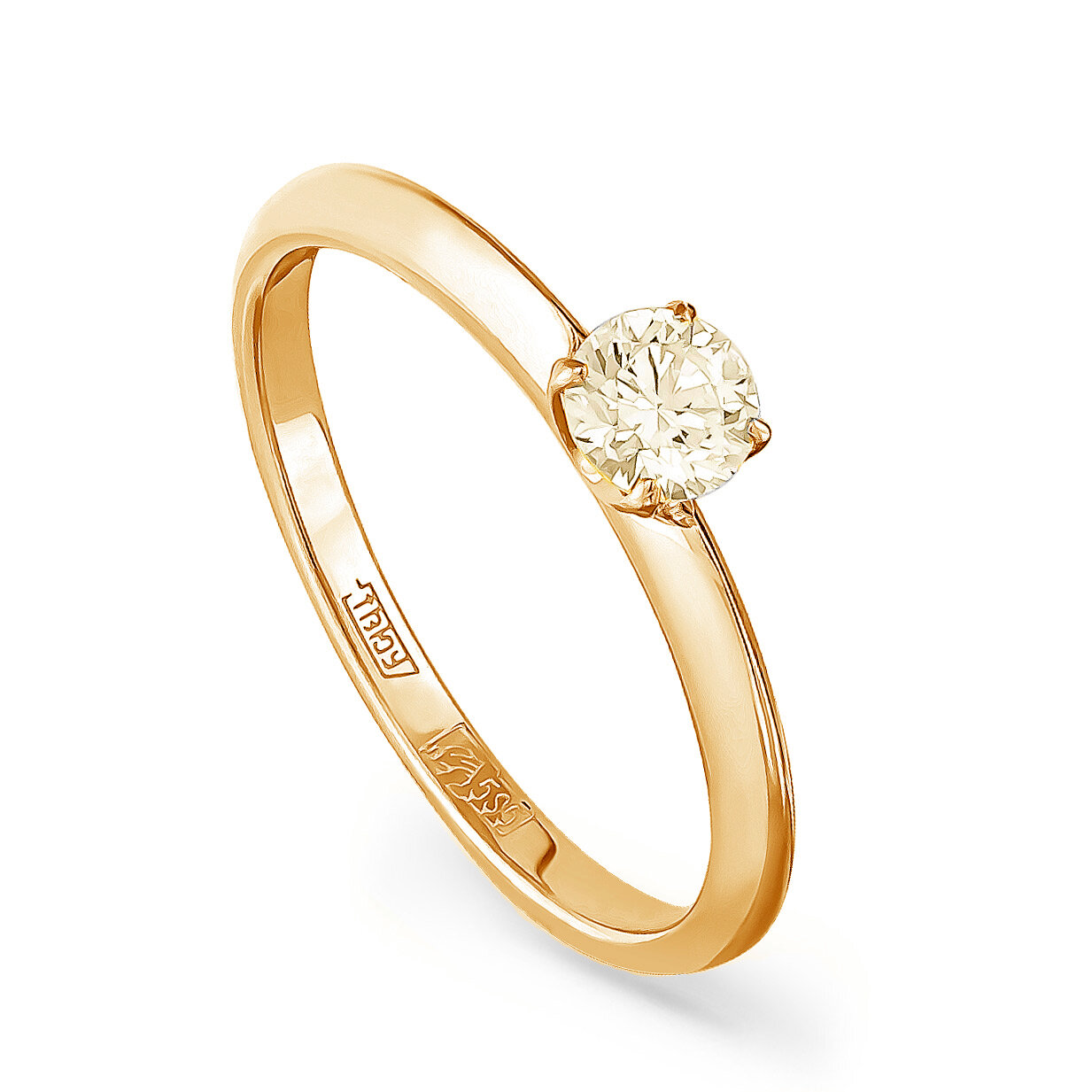 Кольцо помолвочное, желтое золото, 585 проба, бриллиант