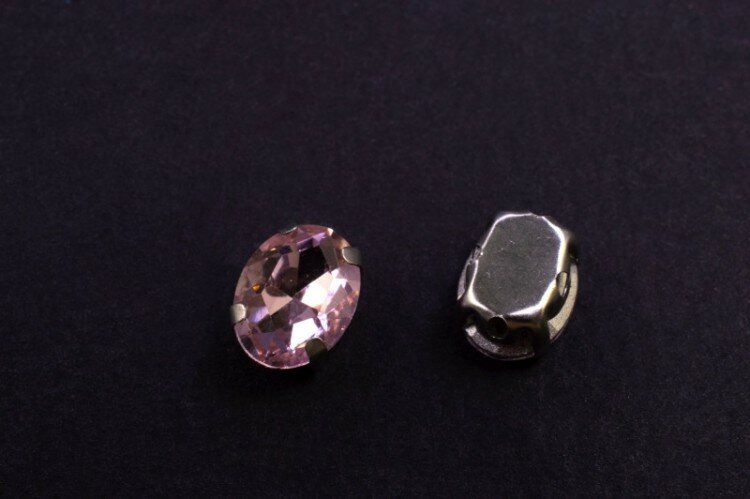 Кристалл Овал 8х6мм пришивной в оправе, цвет розовый, стекло, 43-111, 2шт