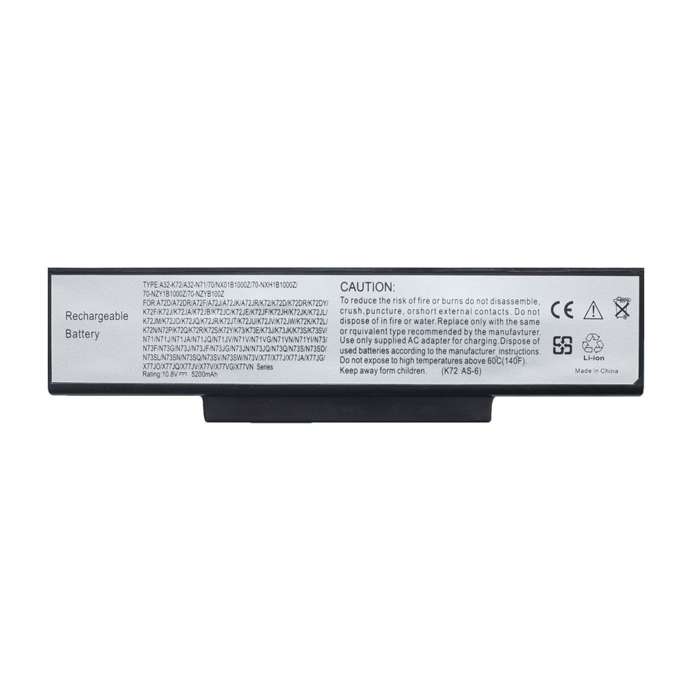 Аккумулятор для Asus N73S / N73SV / K73E / K73SV / K72F / X73S / K72 / K73TK / N73JF / K72DR / N71Ja / N71 / K73SD / N73SM / K73TA / N71Jv / K73SM / N71Vn / N71VG / N73JG / N71Jq / K72Dy / A72DR / N73JQ / K72JT / K72Jr / A72F / A73 - батарея 5200mAh
