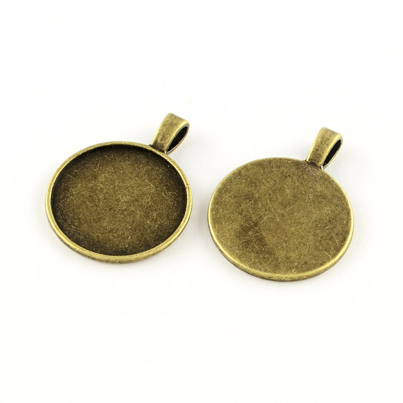 Рамка для кабошона, 36х27.5мм (внутренний размер 25мм), круглая, лаконичная, базовый материал - цинковый сплав, бронзовая, 5 шт.