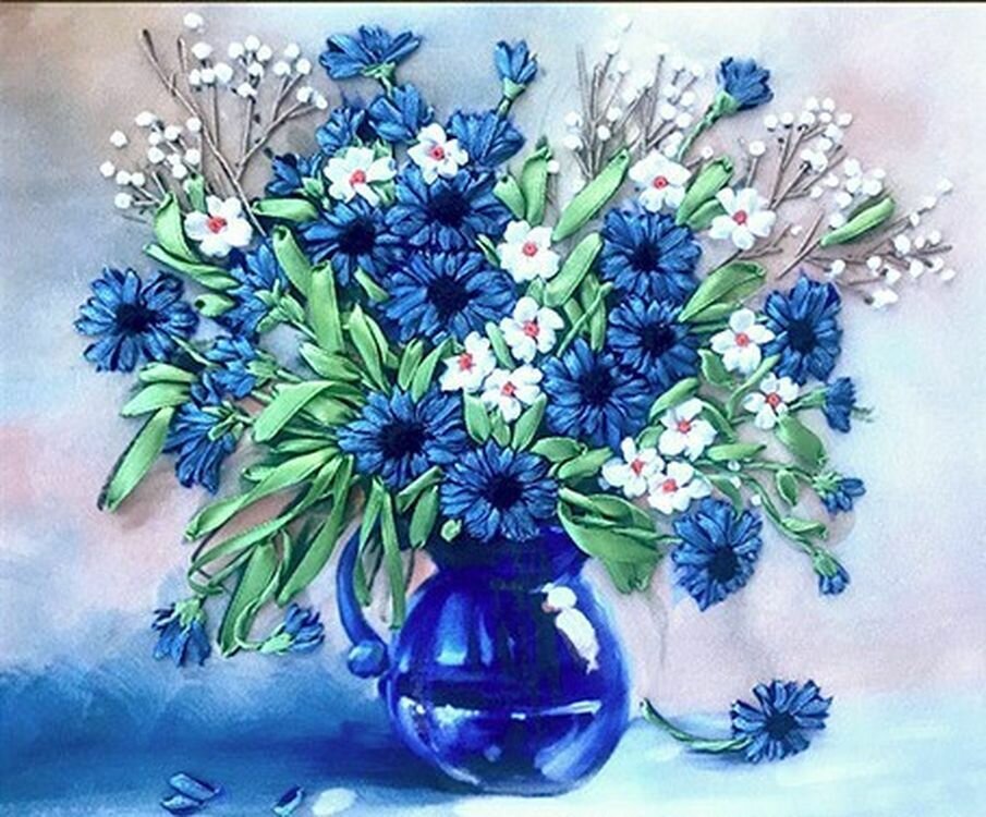 Вышивка лентами набор FeDi "Васильки" 23х27 см, Букеты Цветы