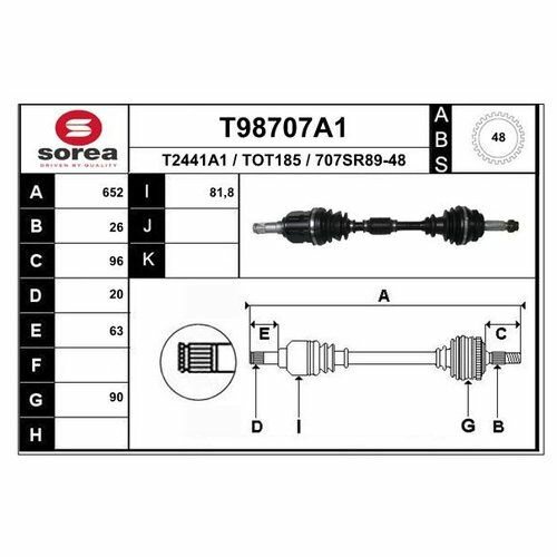 Вал приводной Eai T98707A1 для Toyota Avensis, Corolla Verso