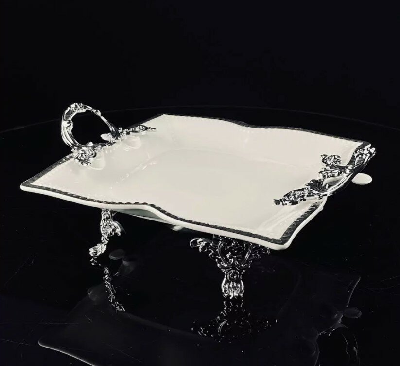 Блюдо 28см на ножках с ручками ATLANTIS Фарфор 205-900 118-205-900