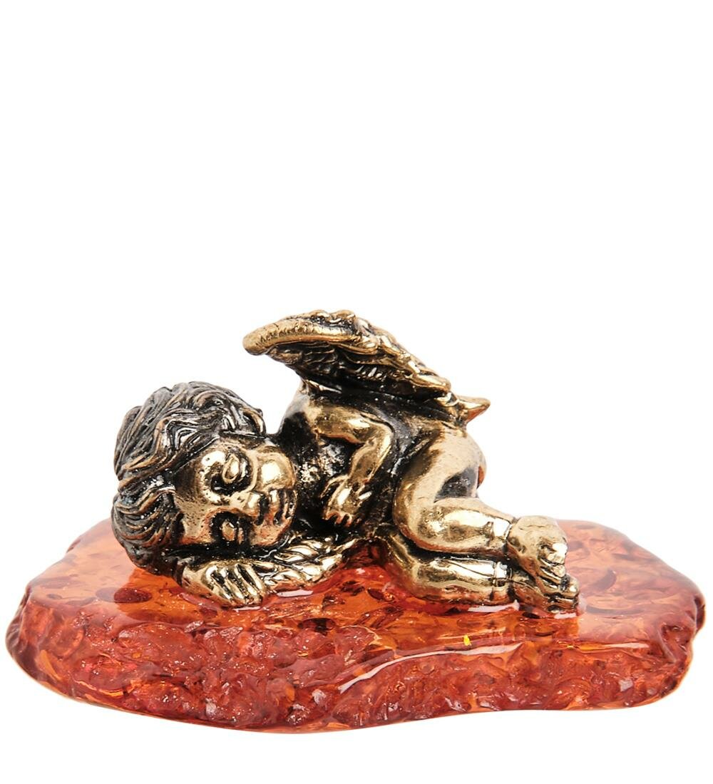 Фигурка Ангелочек спящий (латунь, янтарь) A2101856 Народные промыслы бронзовый