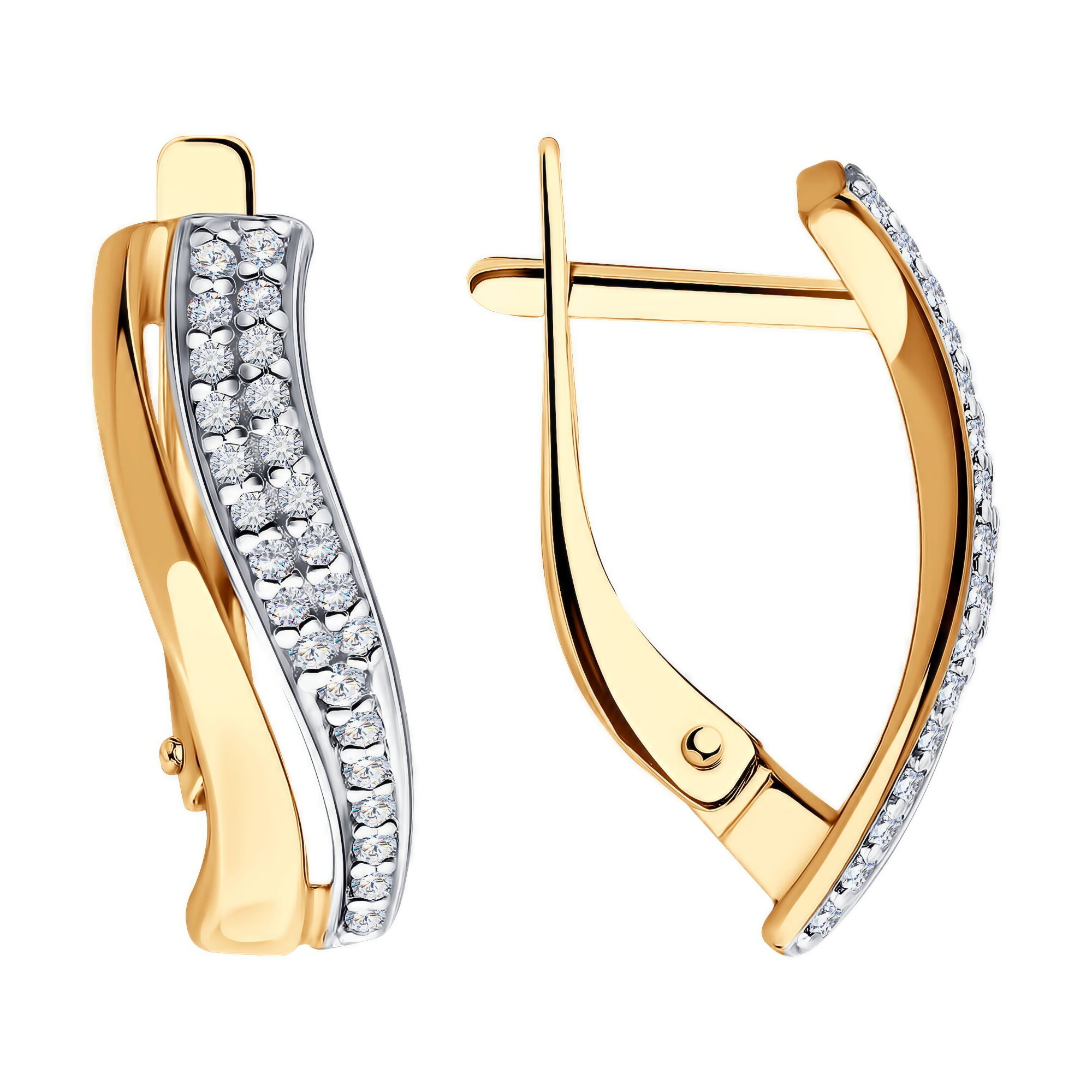Серьги, серебро, 925 проба, золочение, фианит