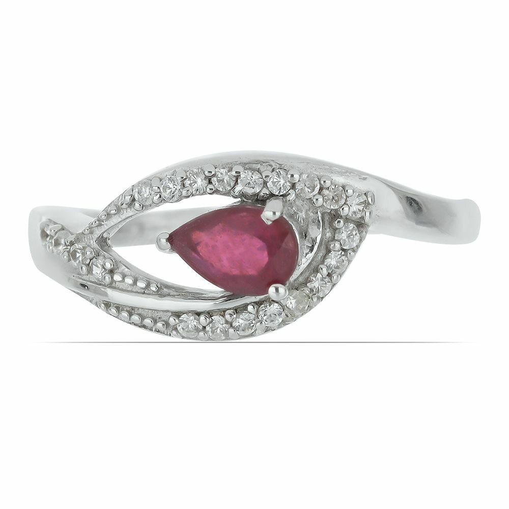 Кольцо, серебро, 925 проба, родирование, циркон, рубин