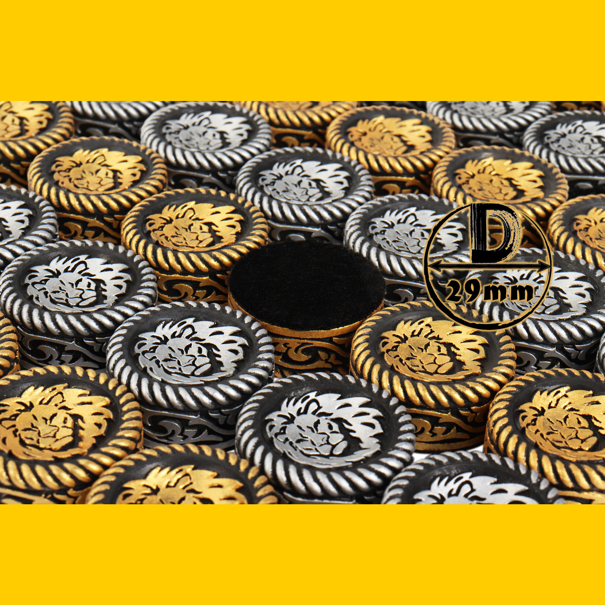 Фишки для нард 29 мм Лев модель №2 (с выемкой под пальцы, мраморная крошка)