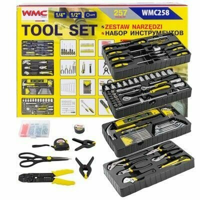 Набор инструментов 257 предметов 1/4", 1/2" (6-гранные) WMC TOOLS (4-22мм) с комплектом пластиковых ложементов