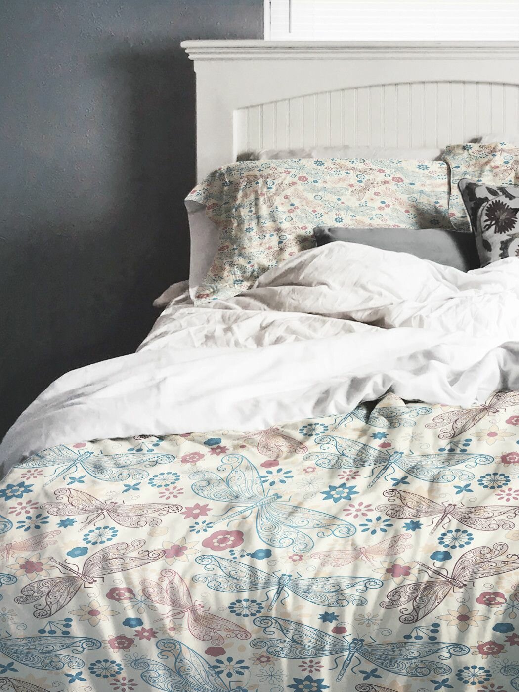 Постельное белье 2 спальное Ambesonne "Полет бабочек" евро комплект, пододеяльник 200x220 см, наволочки 50х70 см