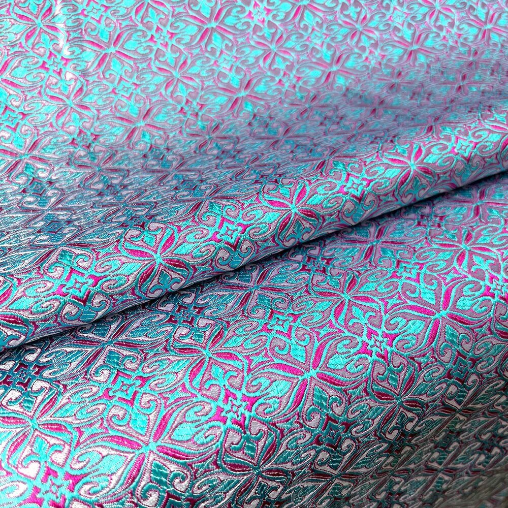 Парча жаккардовая ткань Findohope цветочная 50x75 см Purple blue