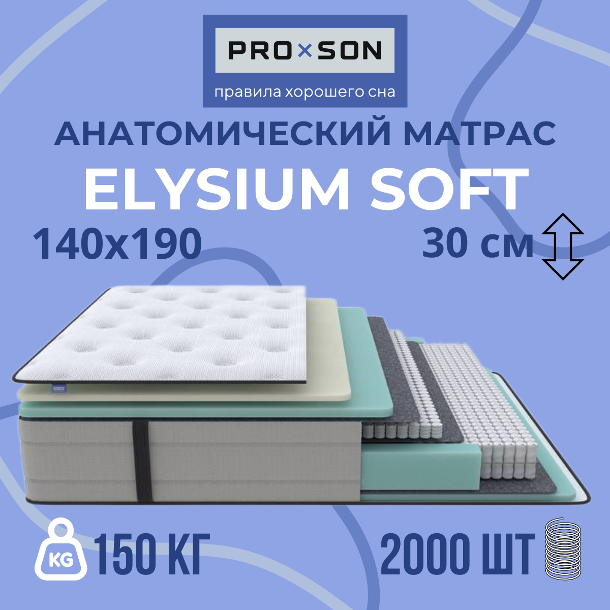 Матрас 140х190 Elysium Soft PROxSON, мягкий, независимые пружины, анатомический