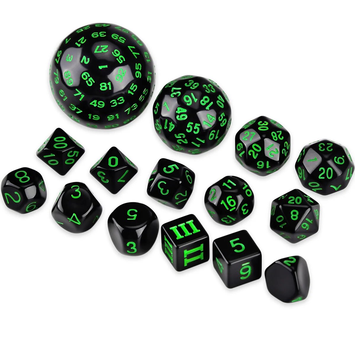 Набор костей D&D 15 шт. изумрудно-зеленый