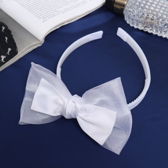 Ободок для волос Выбражулька «Школьница», бант классик, 11×1 см, белый