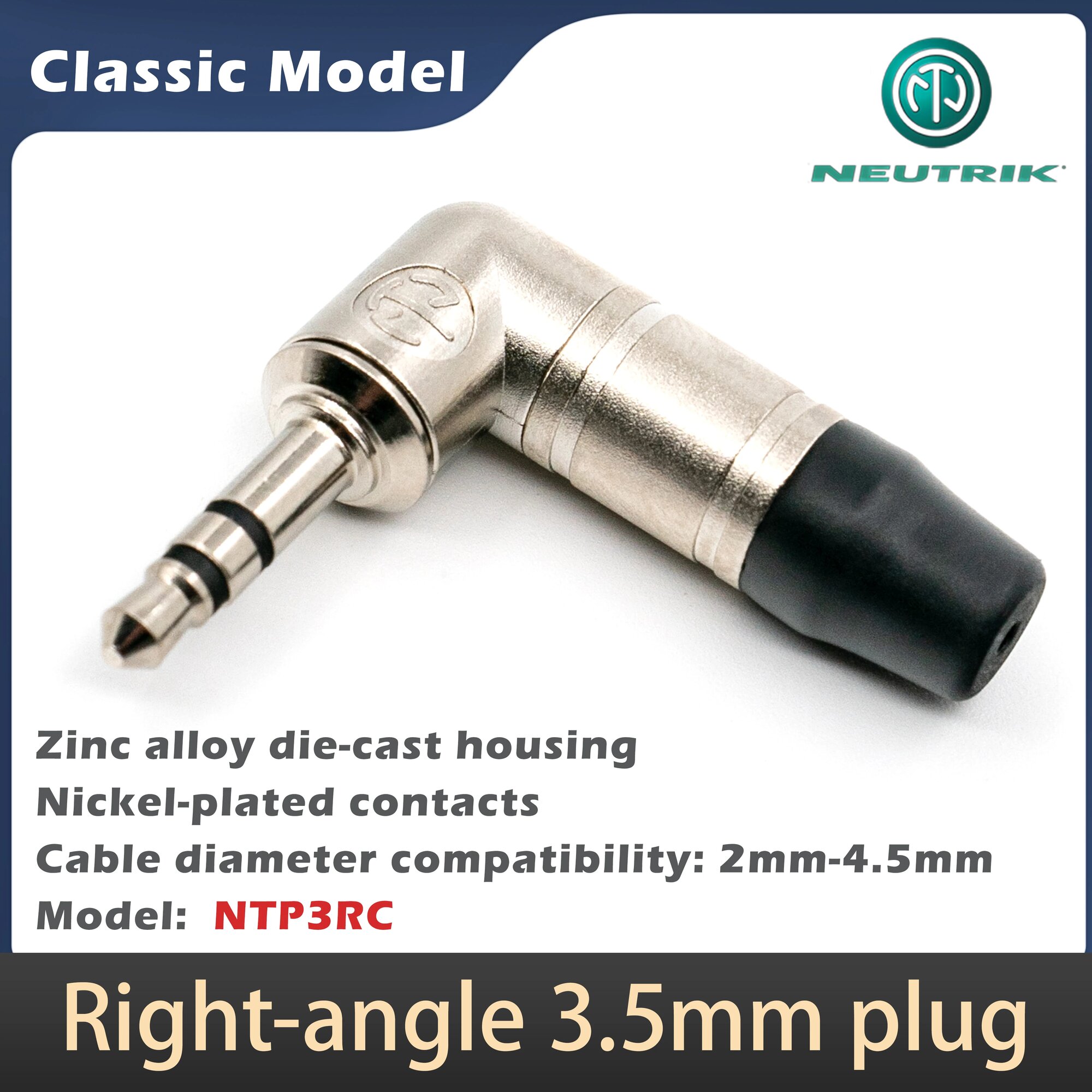 Neutrik 3.5 мм 3-pin штекер с углом 90° NTP3RC