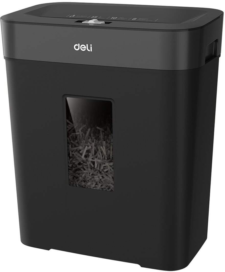 Шредер Deli ET023 черный с автоподачей (секр. P-4) фрагменты 8лист. 15лтр.