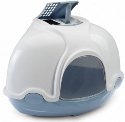 IMAC Туалет для кошек закрытый угловой GINGER, пепельно-синий, 50*40*40 см