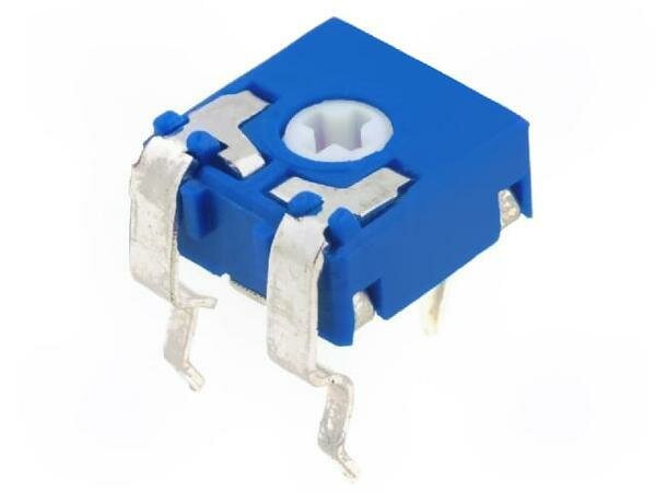 Потенциометр CA6V-100K, монтажный, однооборотный, горизонтальный, 100 кОм, синий, 1 шт