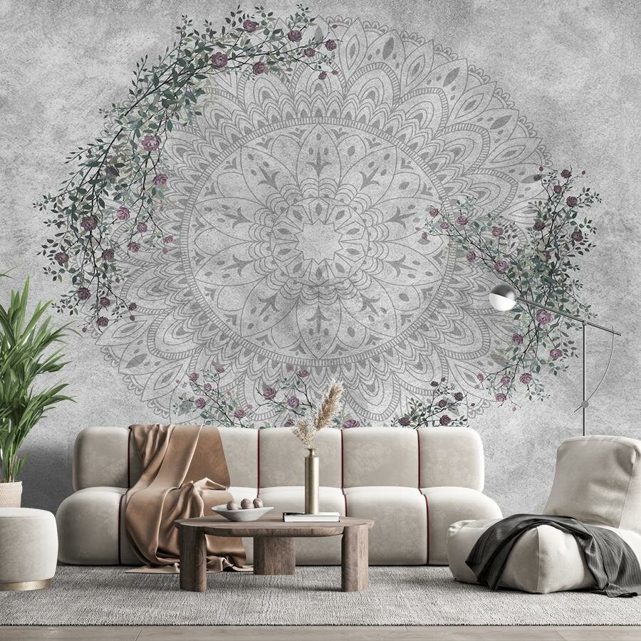 Фотообои Мандала серая 9-1599-M-Флекс 270 x 300 см (ВхШ) Бесшовные, флизелиновые, влагостойкие обои