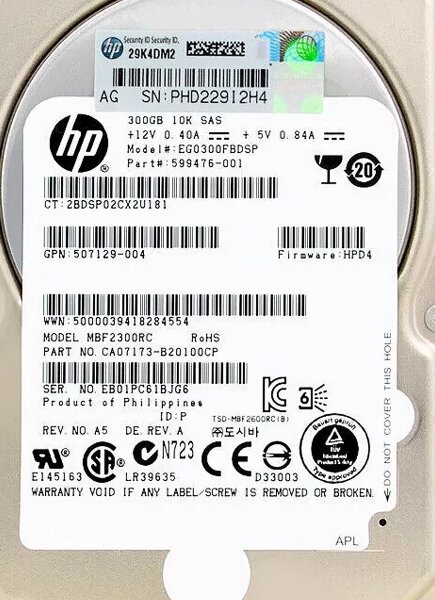 Жесткий диск HP EG0300JFCKA 300Gb 10000 SAS 2,5" HDD