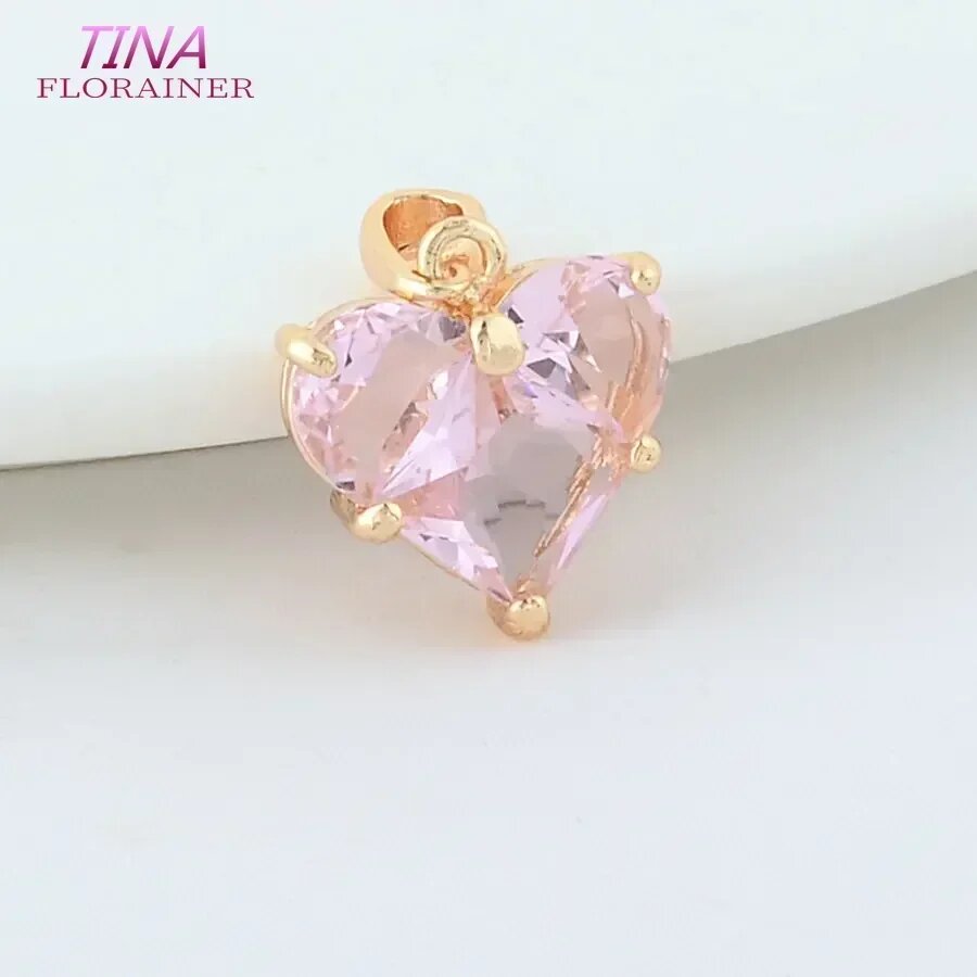 Латунные подвески в форме сердца с цирконом, 14 мм, 2 шт. Розовый, 2PCS, Pink Color