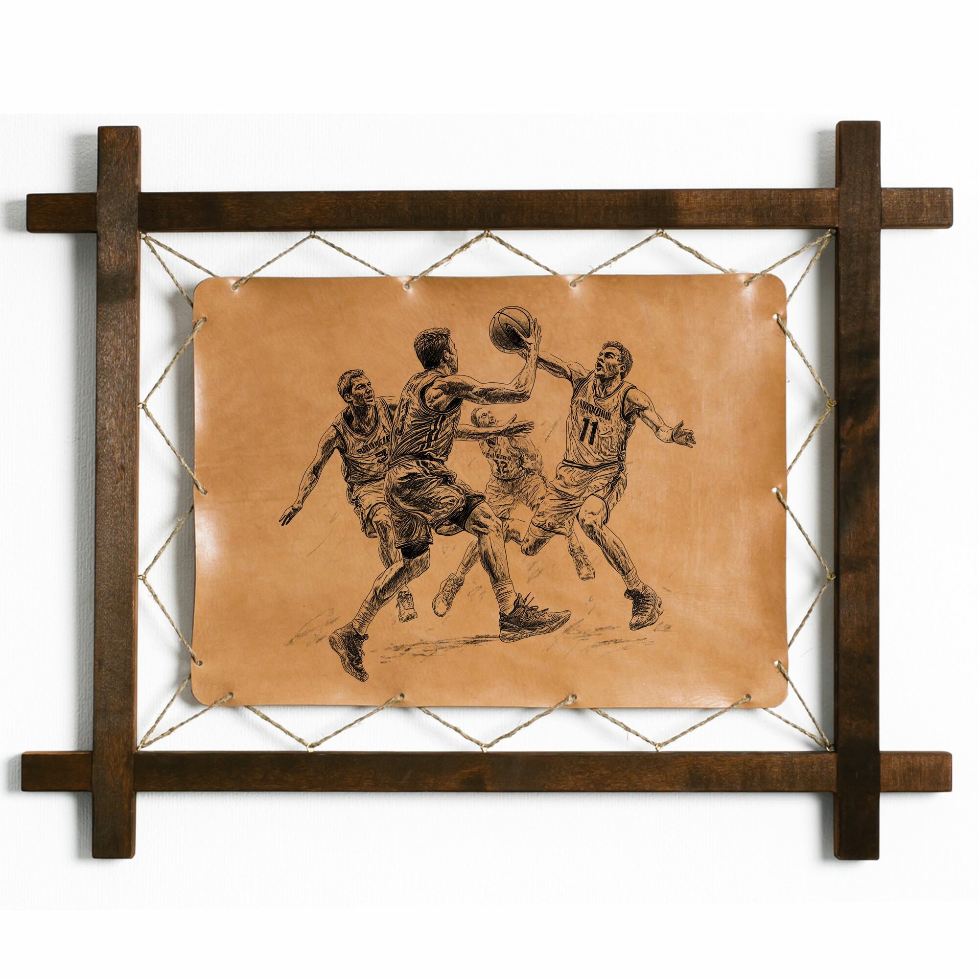 Картина интерьерная из кожи "Баскетболисты", BoomGift