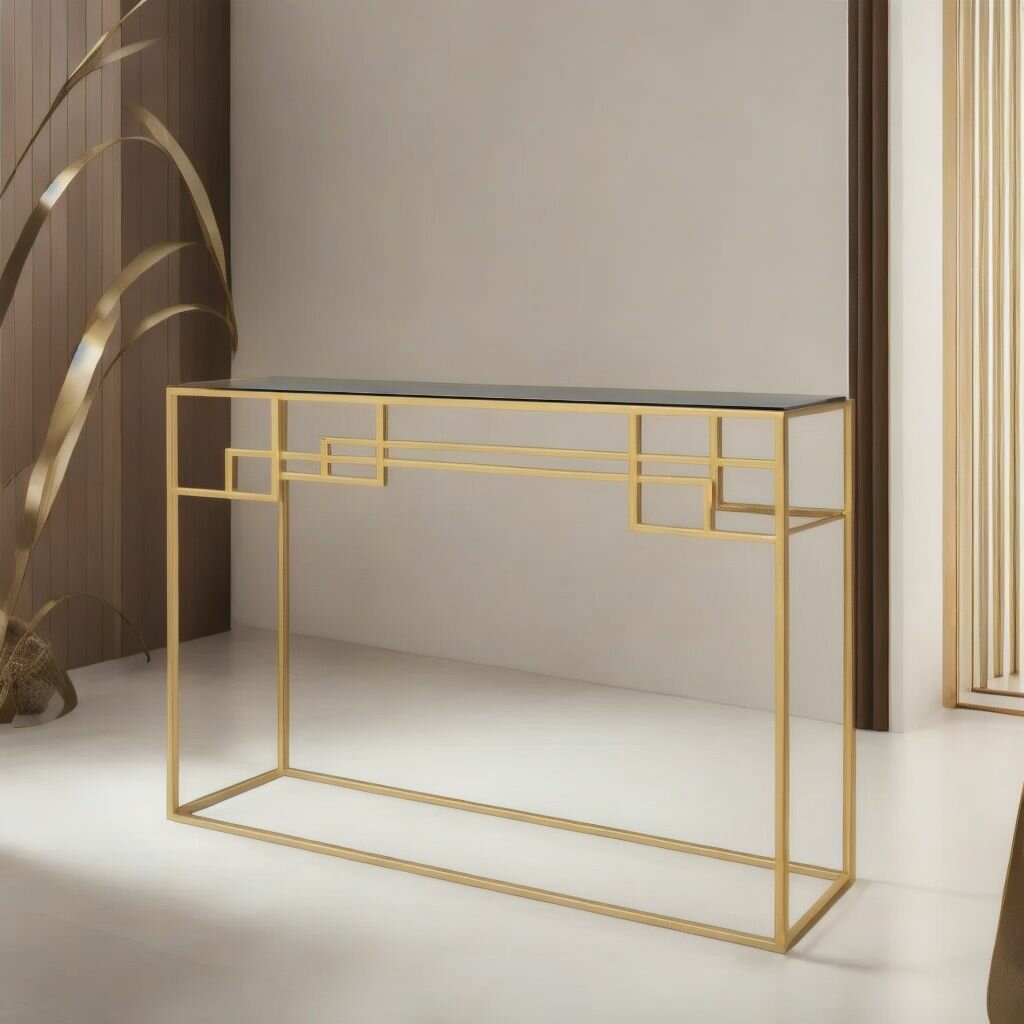 Консольный столик, туалетный столик TORONTO 1400х875х280мм (золото/стекло серое графит)