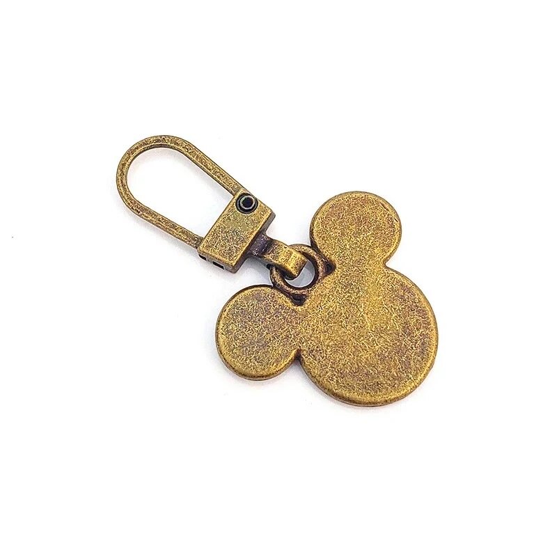 Пуллер для молнии (застежка, держатель, язычок для бегунка молнии) съемный, металл, мышонок Мики, бронзовый, 4 шт.