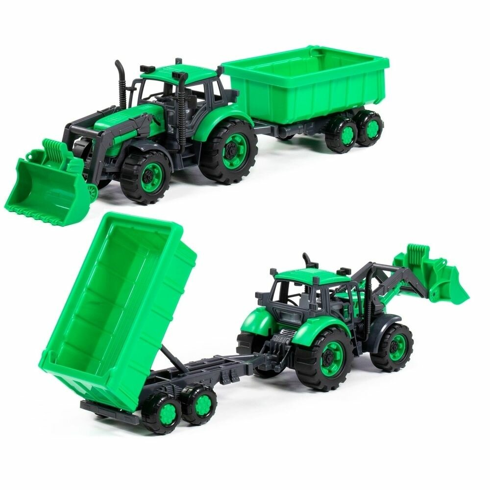 Трактор Полесье Прогресс, с прицепом и ковшом, зеленый, в коробке инерционный (91840)