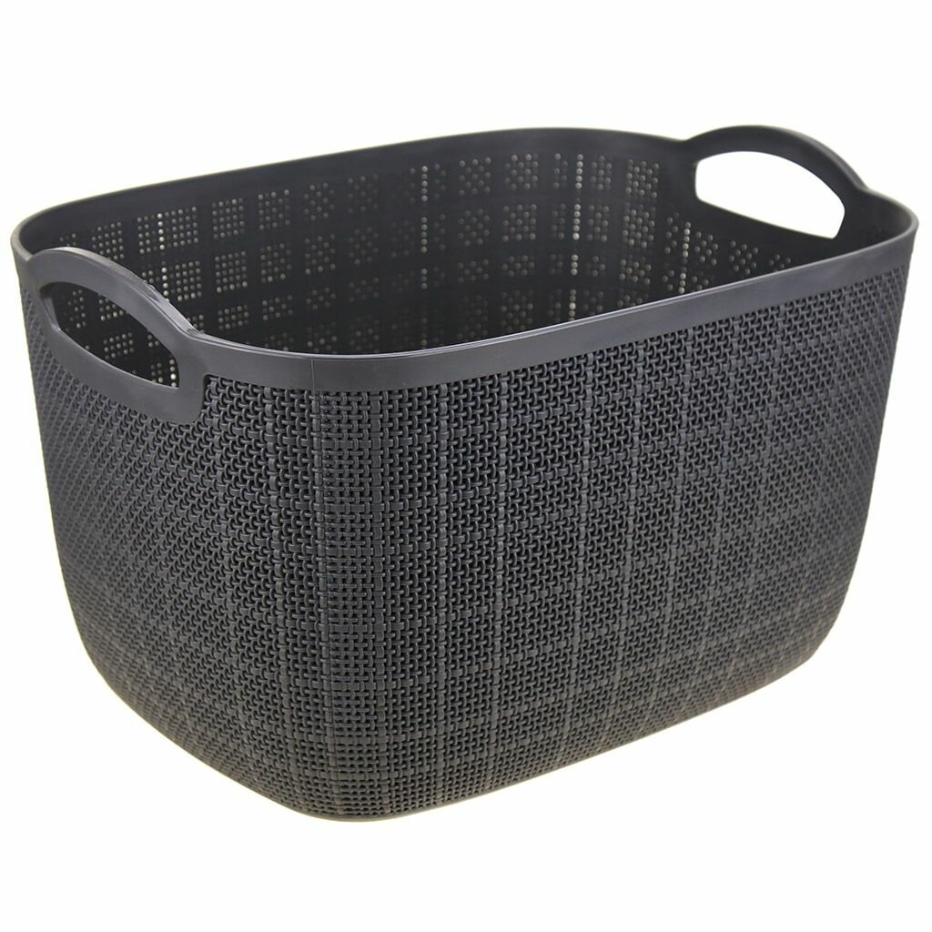 Корзина Домашняя Мода пластмассовая, для хранения, 38,5х 27,5 см, высота 23 см, с ручками, графит