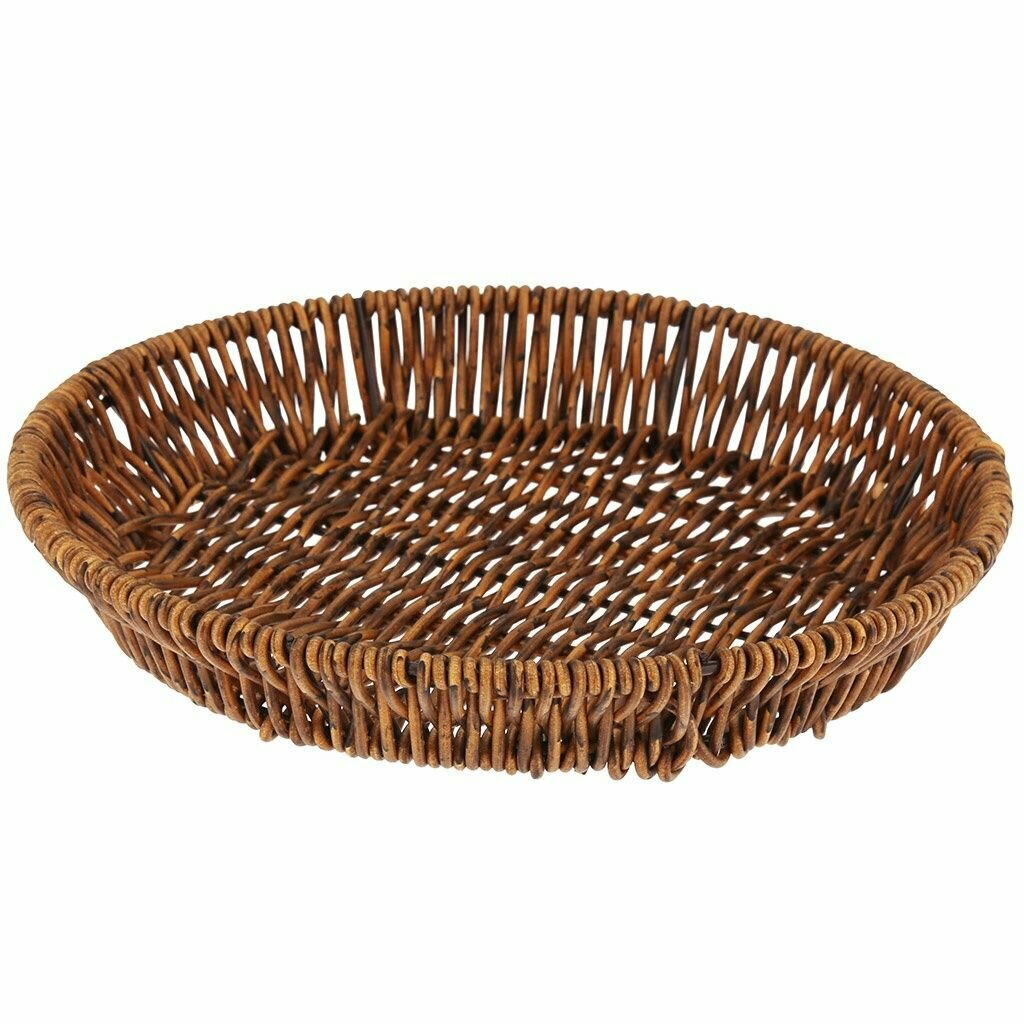 Корзина-сухарница КНР плетеная, диаметр 24,5 см, высота 4 см, полипропилен, коричневый, металлический каркас, форма круглая