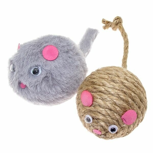 Игрушки для кошек Кот Лукас Мяч Мышарик 5 см, 2 из искусственного меха, 2 из джута