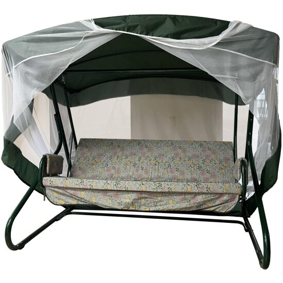 Качели садовые 3-х местные Garden Story Грация с москитной сеткой(каркас зеленый, м/э разноцветный рис. ветки)2 уп