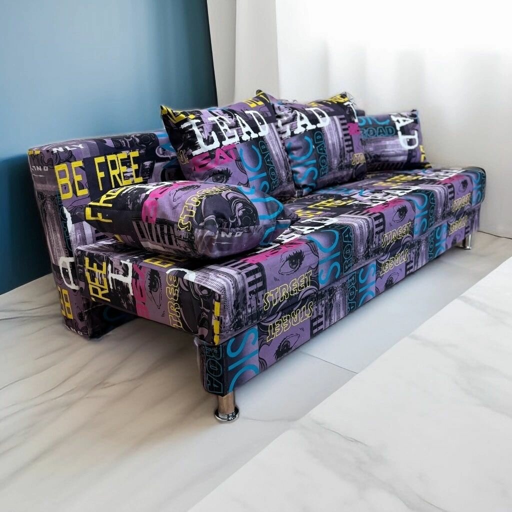 Диван еврокнижка велюр М129-3 фиолетовый с подушками, с ящиком для белья, 1900х720х810(1900х1280)