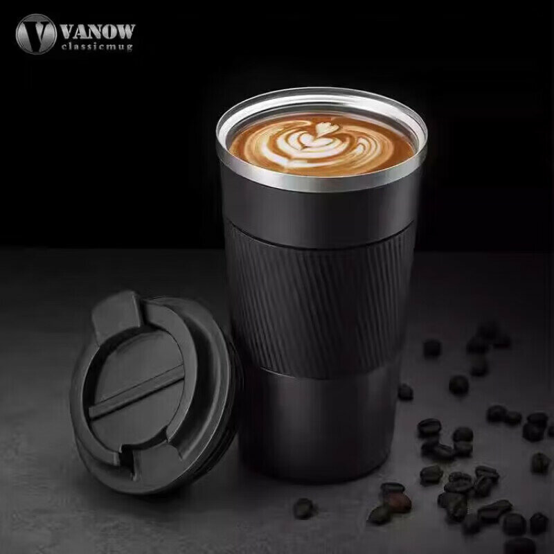 Vanow Insulated Mug Coffee Cup Portable for Men And Women Students, Car-Mounted Customizable Engraved Water Cup, Bourbon Black