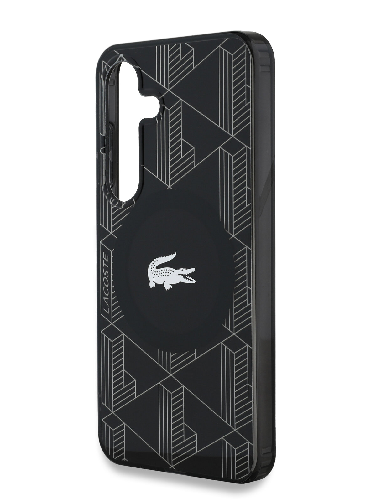 Lacoste для Galaxy S25 чехол PC/TPU Double layer Silver Croc logo Hard Black (MagSafe)