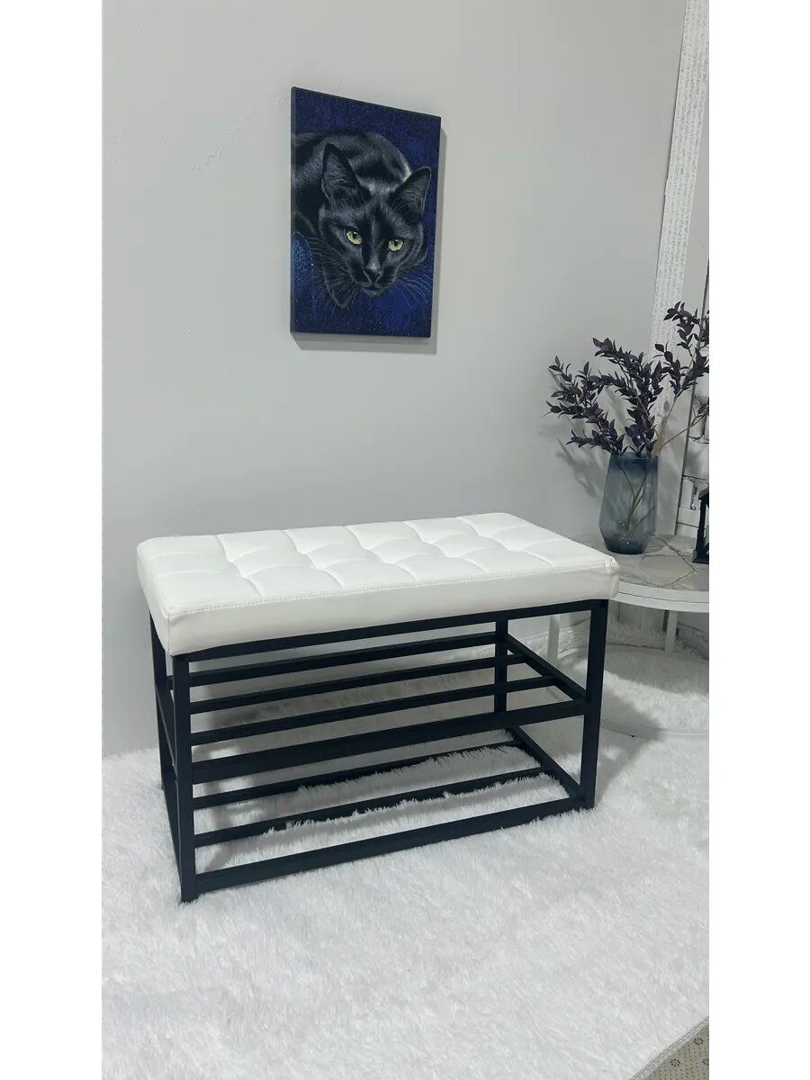 Обувница "Линкольн 100 " LOFT, металлическая, мягкая, белая, черная, 70x35x45 см