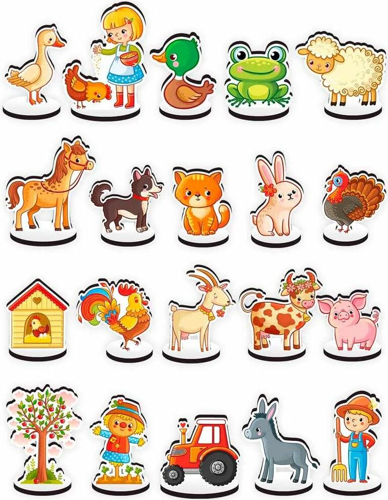 Деревянный игровой набор "Ферма", 20 фигурок животных на подставках, обучающее дидактическое пособие, набор для сюжетно-ролевой игры и кукольного театра