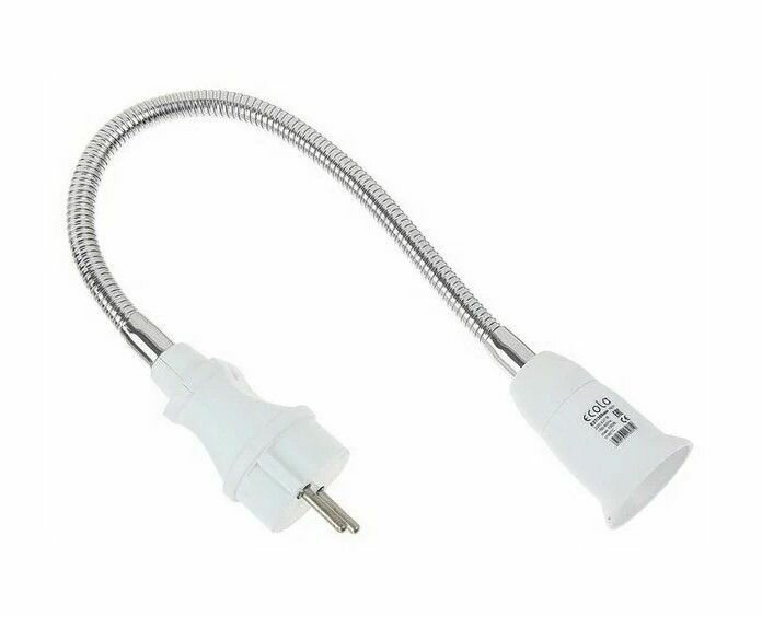 Ecola переходник вилка-патрон E27 гибкий 300мм без выключателя Белый