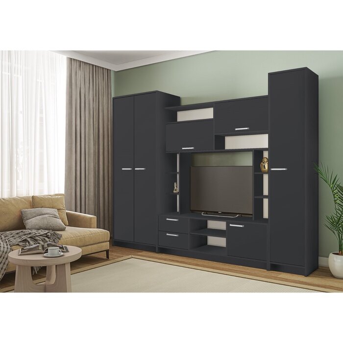 Стенка для гостиной «марта», 2700×500×2100 мм, цвет серый графит