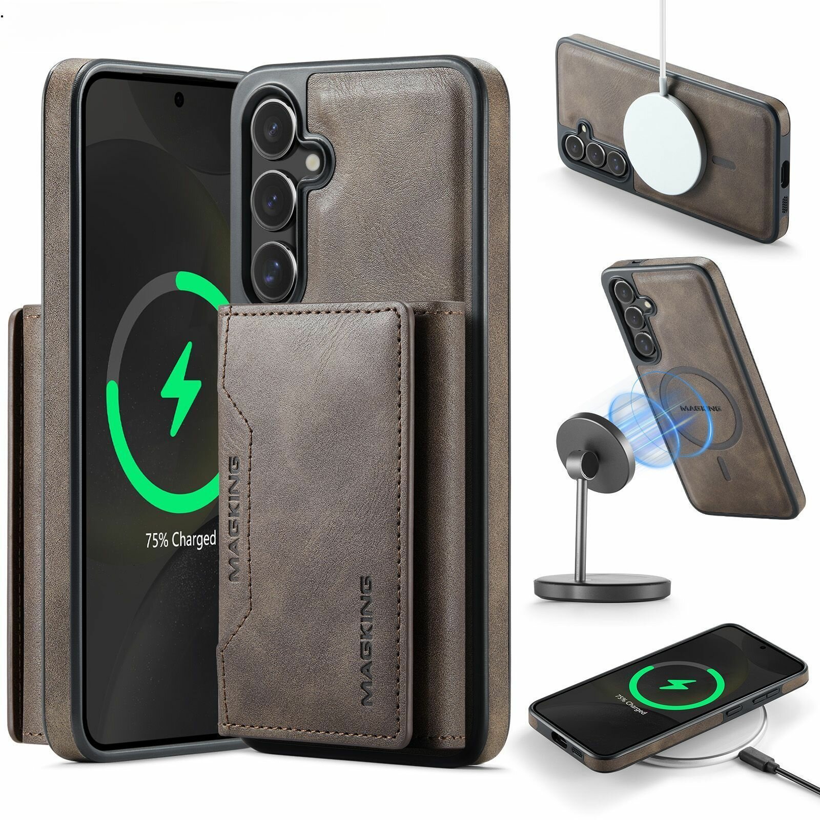 DG.Ming Кожаный деловой чехол для Samsung Galaxy S25+/S25 Plus (Самсунг Галакси C25+/C25 Плюс) Чехол-кошелек Magsafe с сильным магнитом/блокировкой RFID/карманом/кронштейном