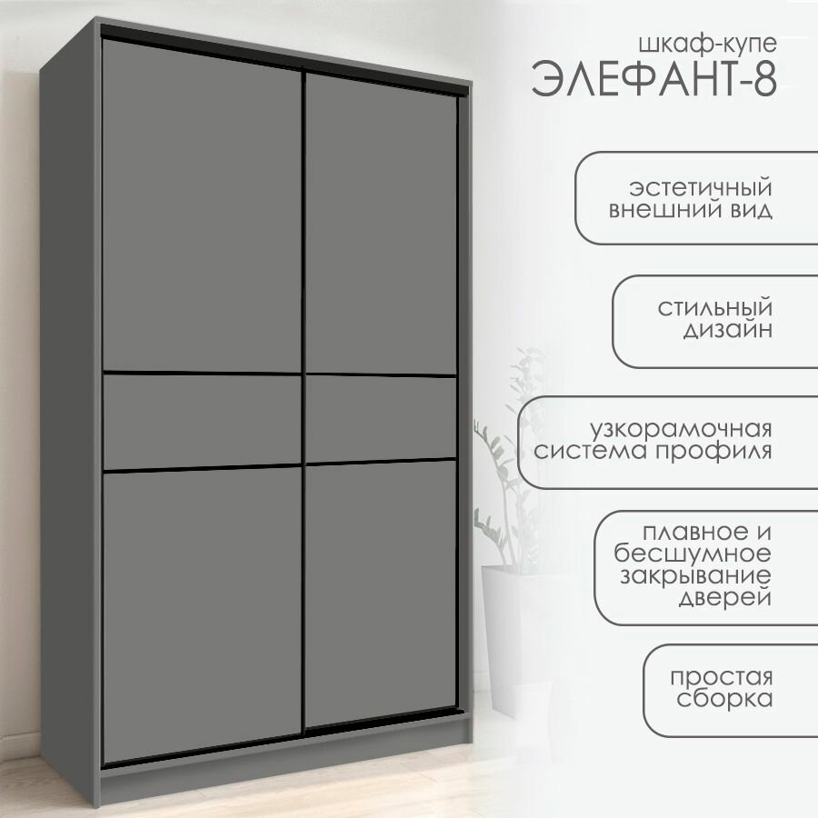 Шкаф-купе Элефант-8, 100*220*60, графит, без зеркал, с ящиками