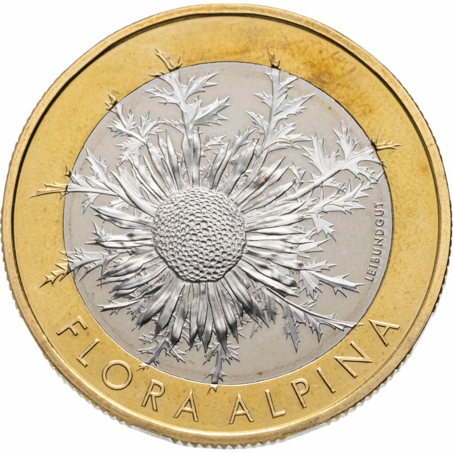 Швейцария 10 франков francs 2018 "Флора Альп - Колючник бесстебельный Carlina acaulis", Биметалл, в сохранности BUNC