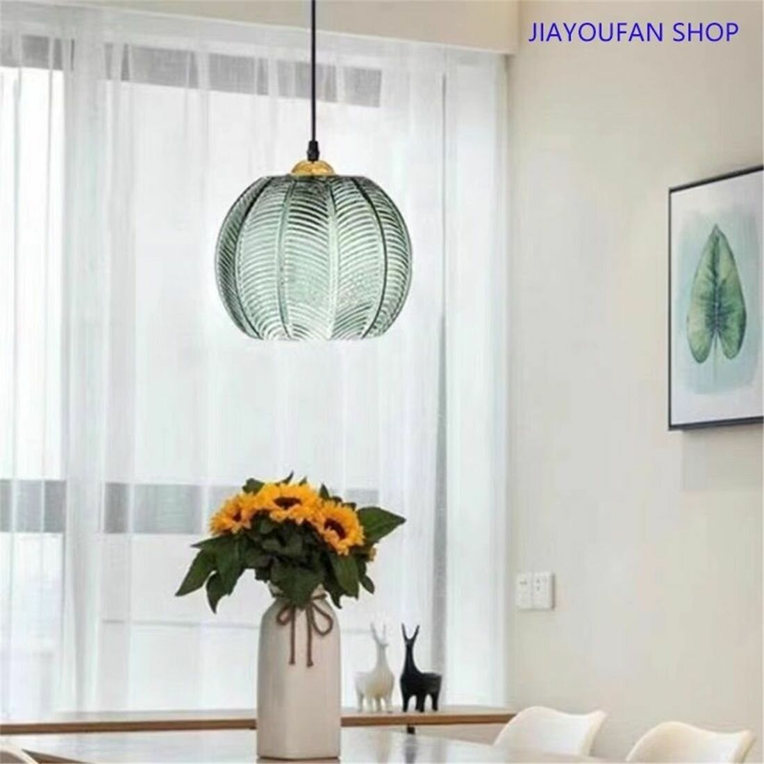 Современная люстра из зеленого ребристого стекла 1 шт, 15*15 см