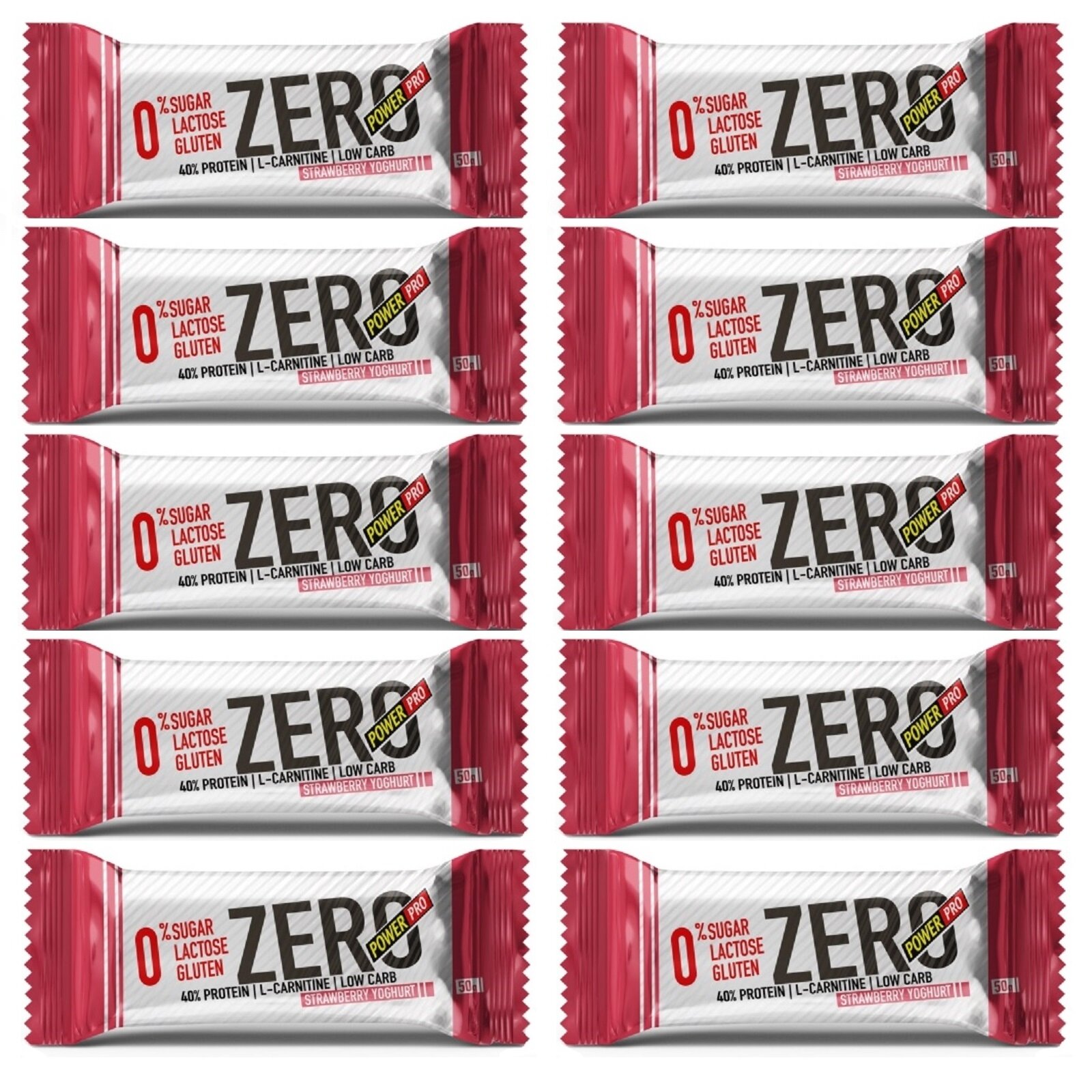 Протеиновый батончик 40% ZERO 10 шт 50 гр (Power Pro) Клубничный йогурт