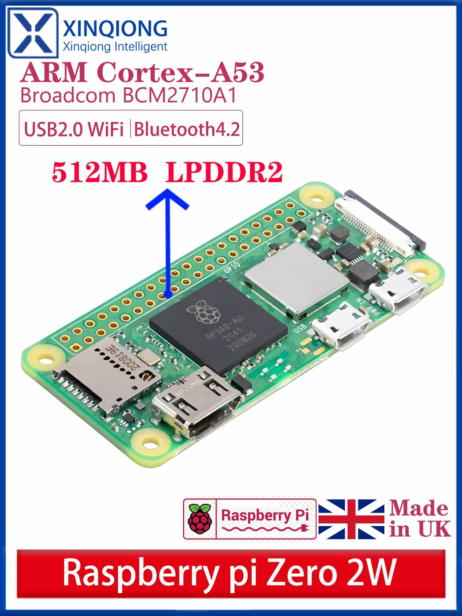 Raspberry Pi Zero 2W 1ГГц SDRAM Bluetooth BLE и WiFi Pi 0 2 Вт